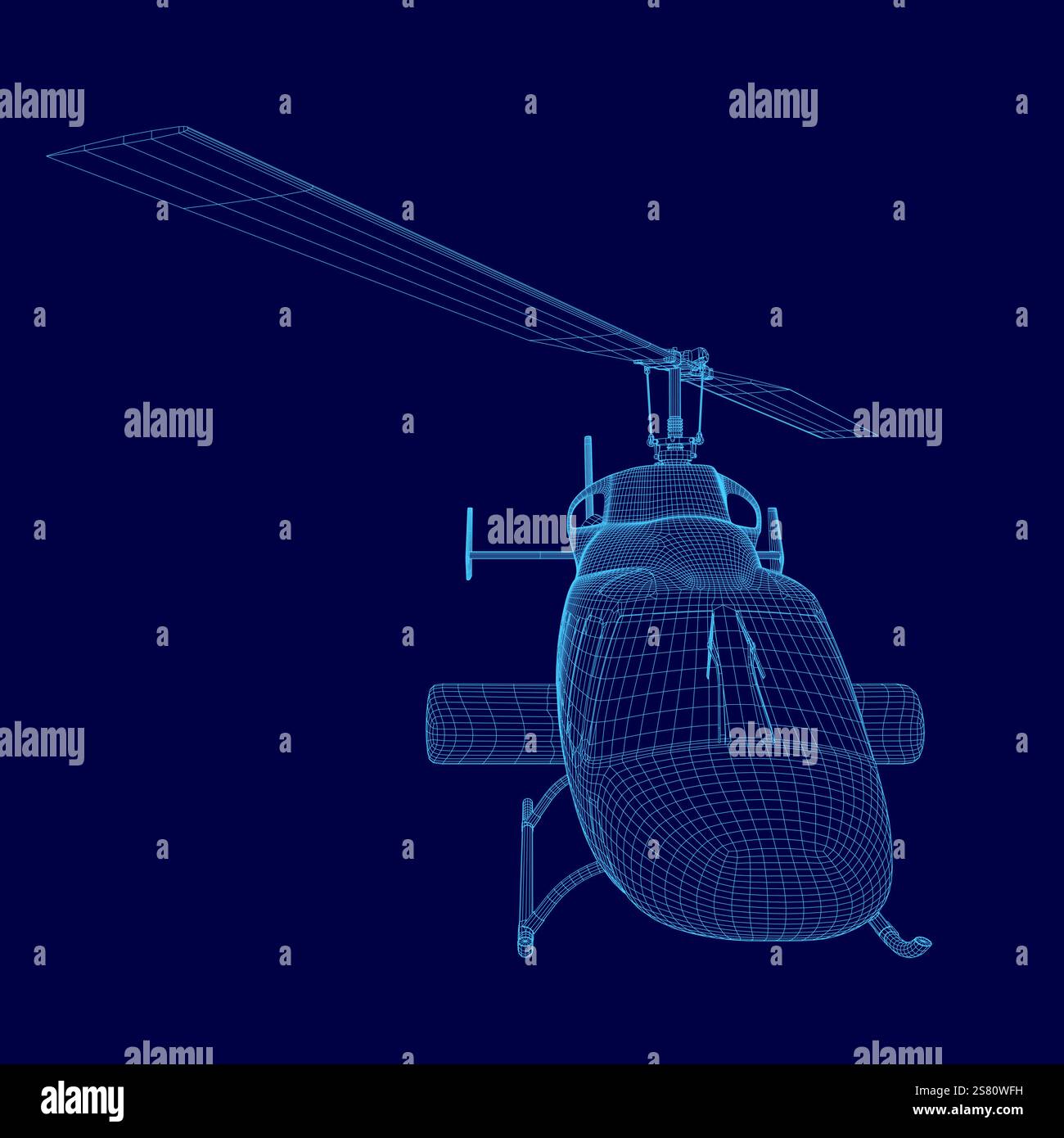 Blue helicopter is shown in a stylized, 3D form. Concept of motion and ...