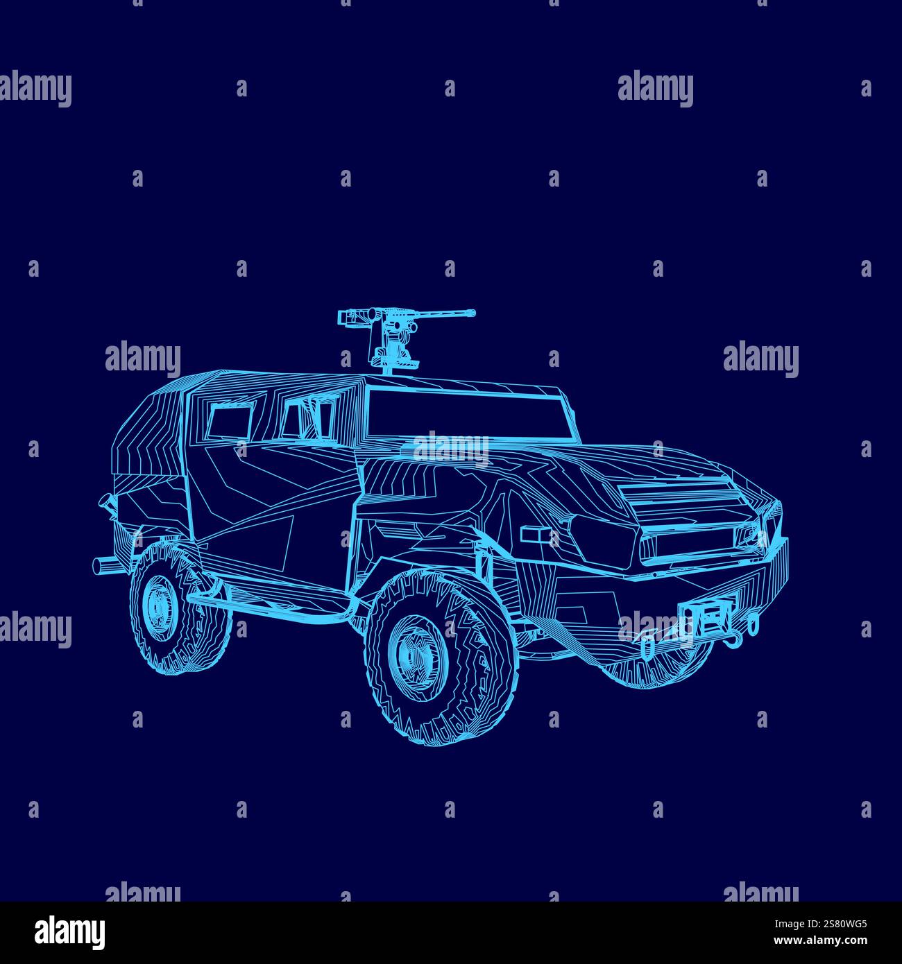 Blue car with a gun on top of it. The car is a military vehicle. The ...
