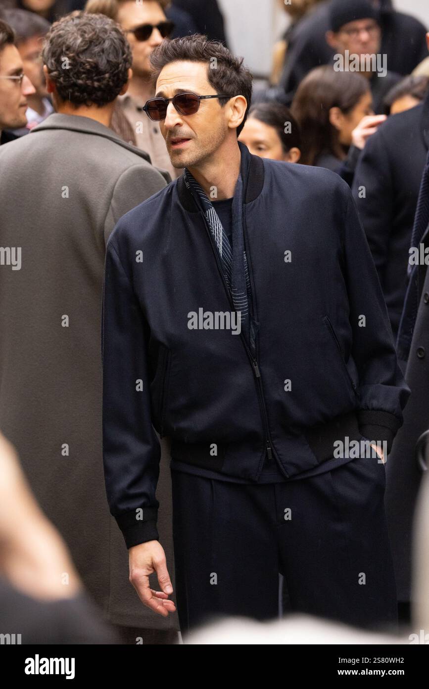 Milan, Italy. 20th Jan, 2025. Adrien Brody arrives at the Giorgio Armani fashion show during the ...