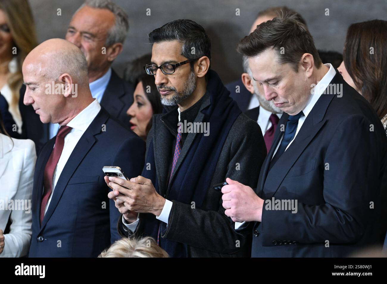 (L-R) Amazon founder Jeff Bezos, Google CEO Sundar Pichai, and Tesla ...