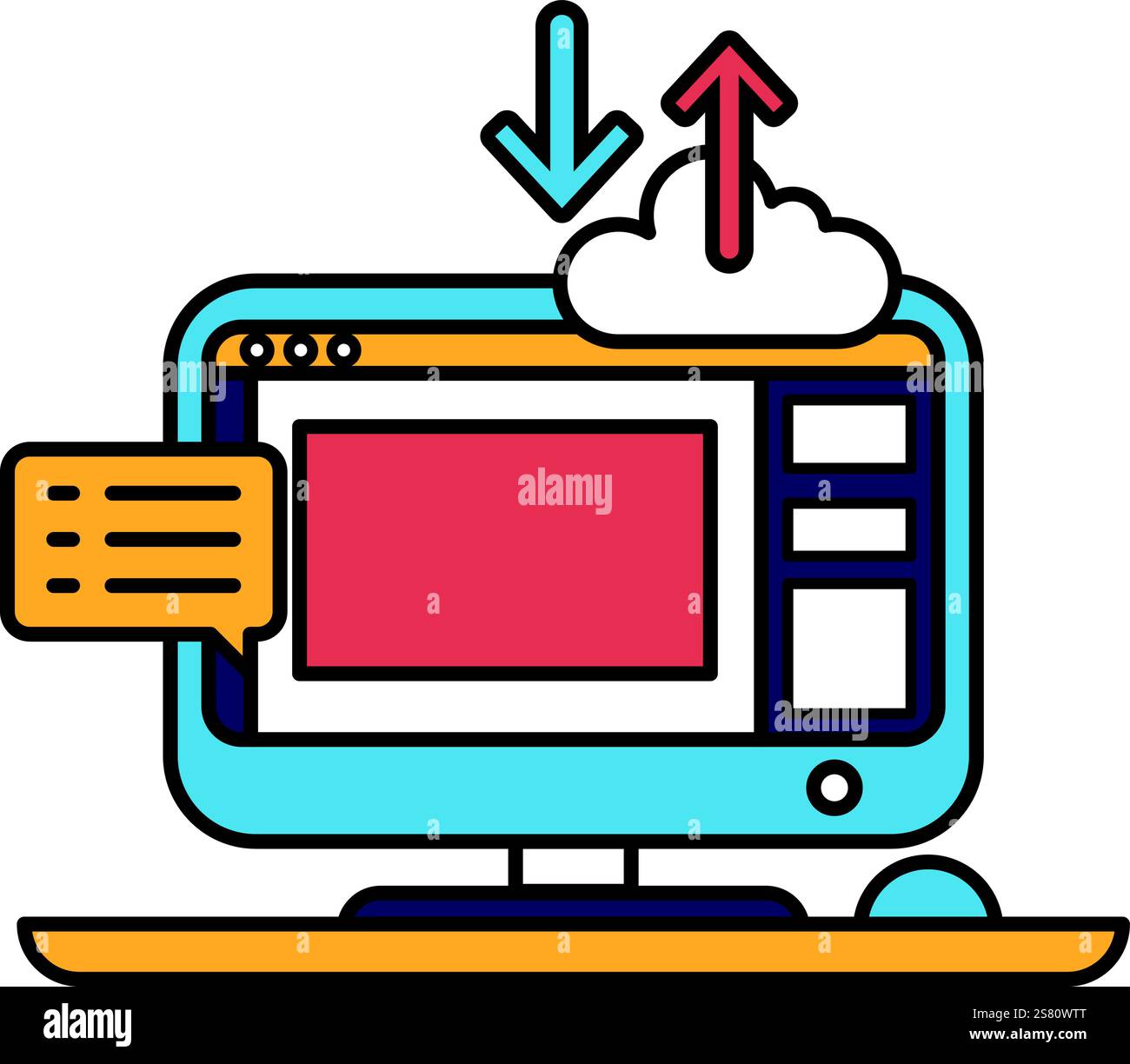 A computer monitor with a cloud and a downward arrow on it Stock Vector Image & Art - Alamy