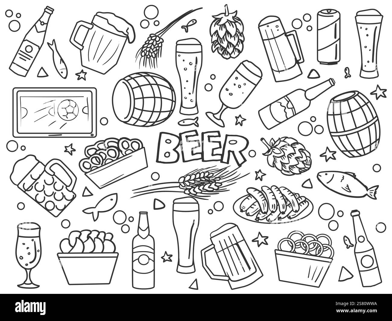 Beer elements line art style vector Stock Vector Image & Art - Alamy