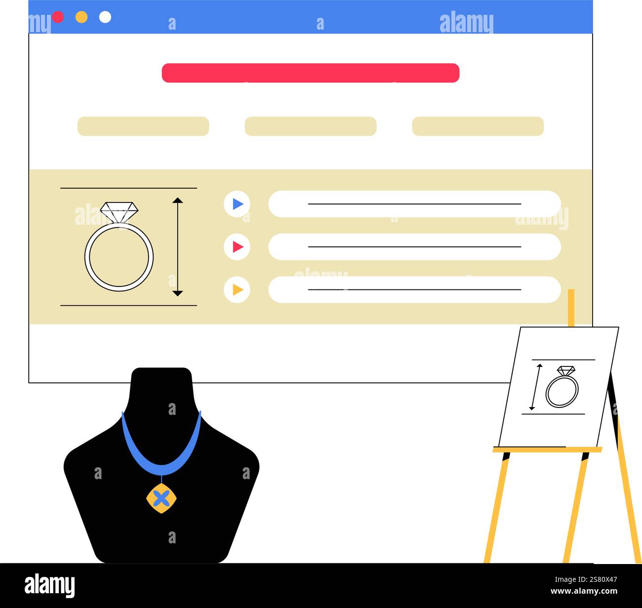 Jewelry Design Software Interface With Necklace Display In Flat Vector ...