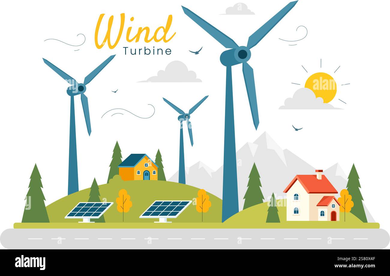 Wind Turbine Vector Illustration Featuring a Sustainable and Renewable ...