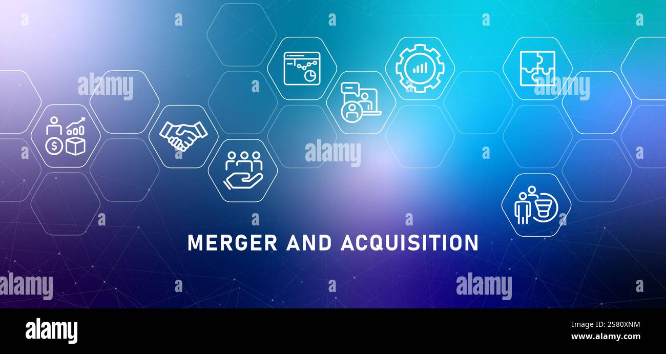 Merger and acquisition corporate acquisition consolidation between companies gradient header ...