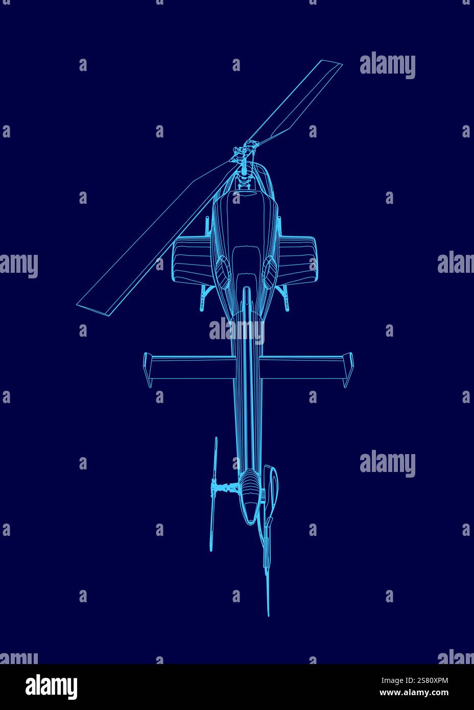 Blue helicopter is shown in a blue background. The image is a stylized ...