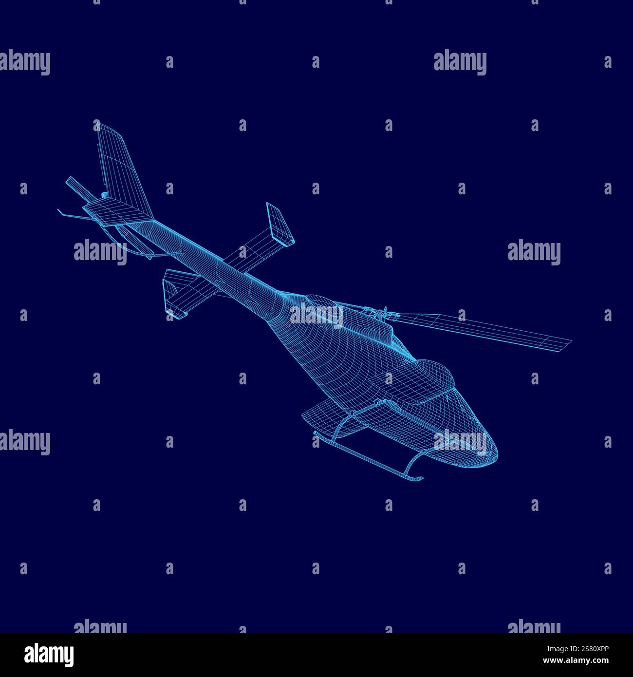 Blue helicopter is flying in the sky. The image is in a blue color. The ...