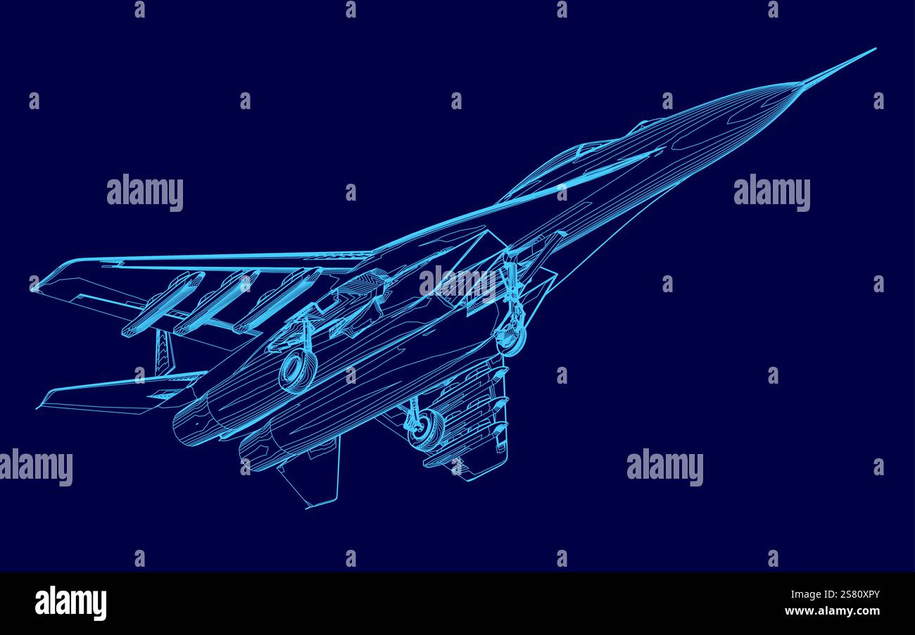 Blue computer generated image of a fighter jet. The jet is in the air ...