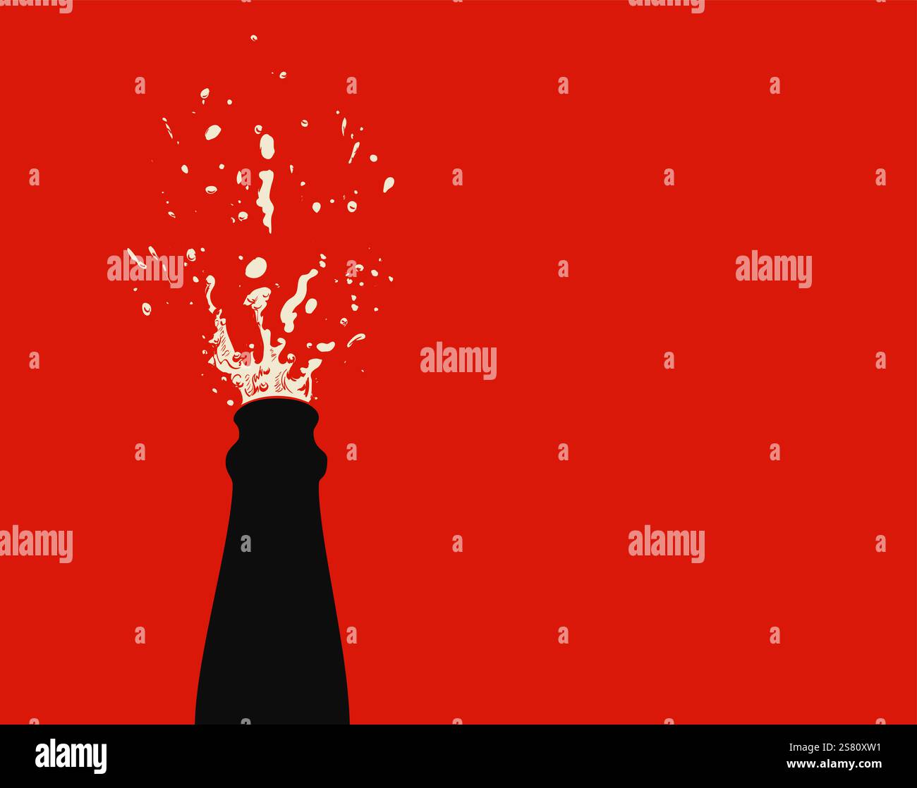 Champagne Bottle Explosion with Splashes on Red Background Champagne ...