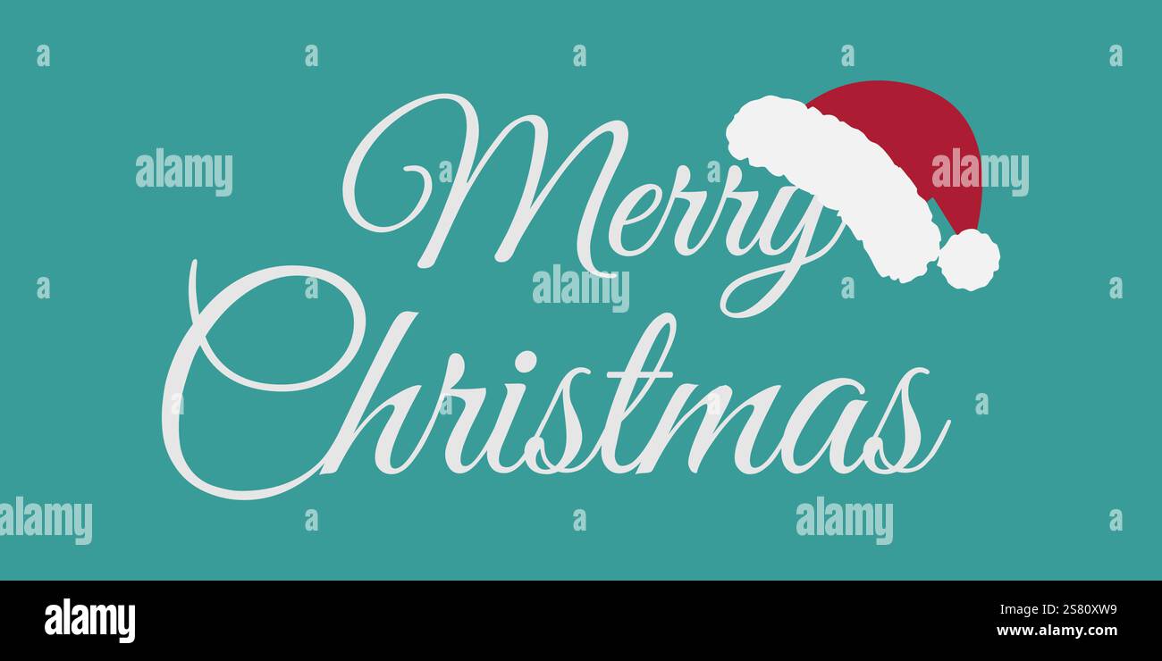 Merry Christmas White lettering and Santa hat on emerald background ...