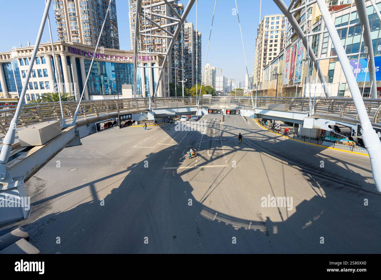 Shanghai, China. January 8, 2025. an elevated pedestrian crossing over ...