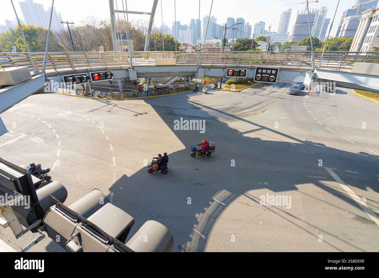 Shanghai, China. January 8, 2025. an elevated pedestrian crossing over ...