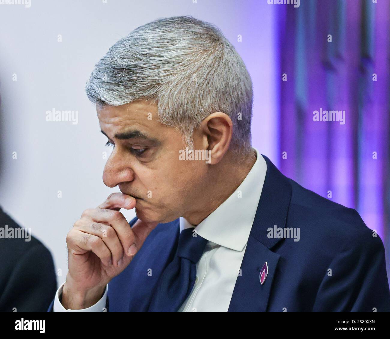 London, UK. 20th Jan, 2025. Sadiq Khan, Mayor of London, looks deep in ...