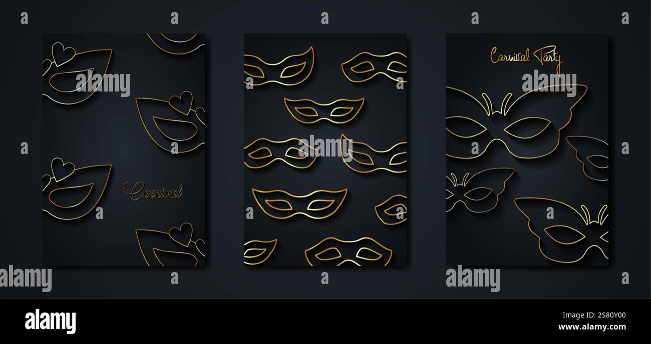 Carnival gold and black posters set, flyer or invitation design ...