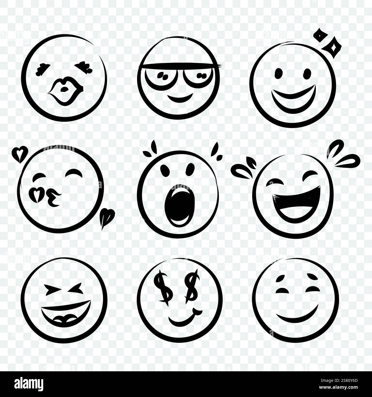 Emojis faces icon in hand drawn style. Doddle emoticons vector ...