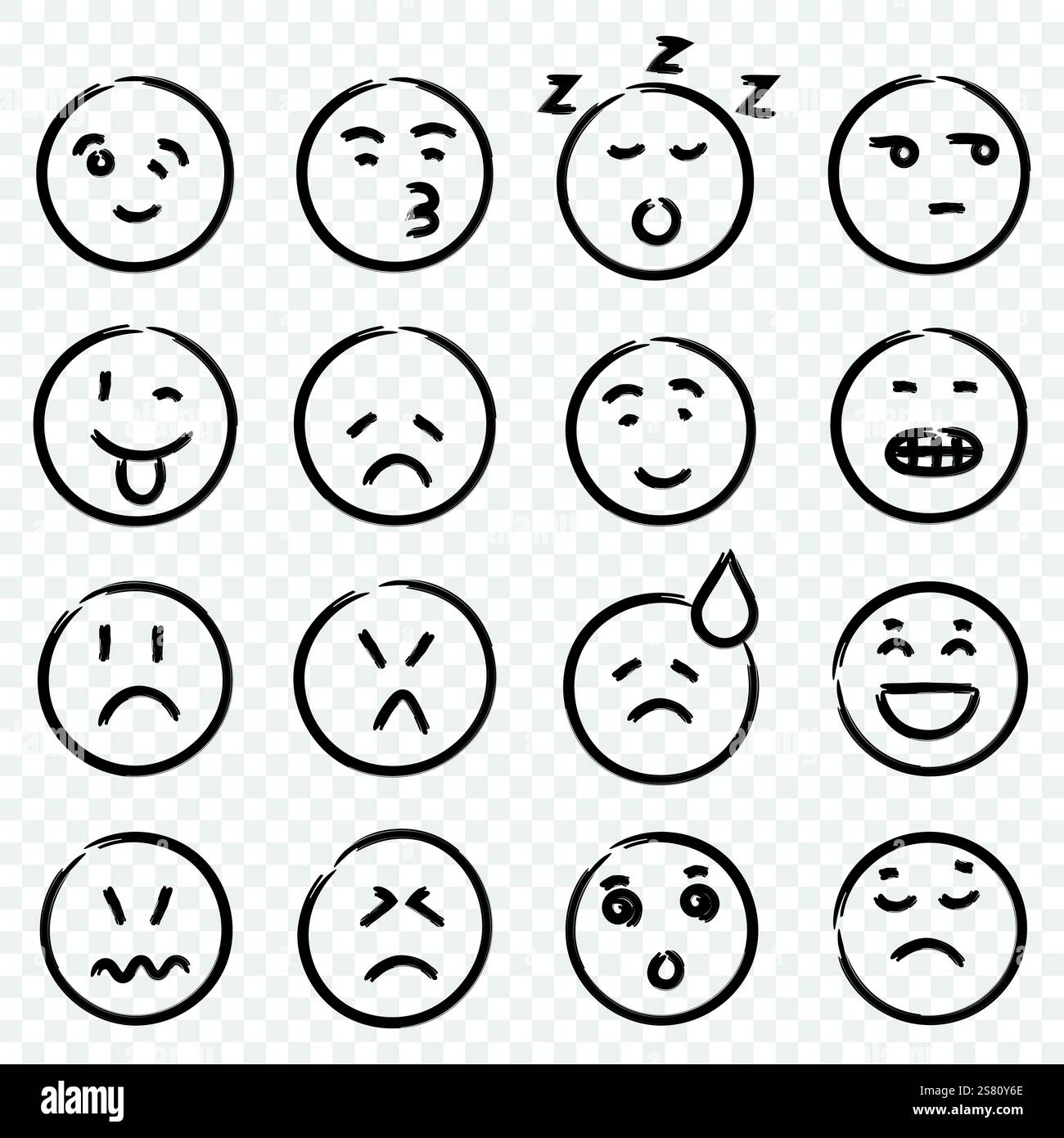 Emojis faces icon in hand drawn style. Doddle emoticons vector ...