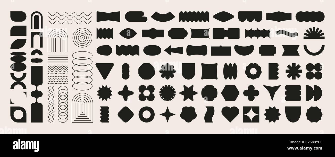 Brutalist geometric shapes. Modern simple 3D figures, minimal retro ...