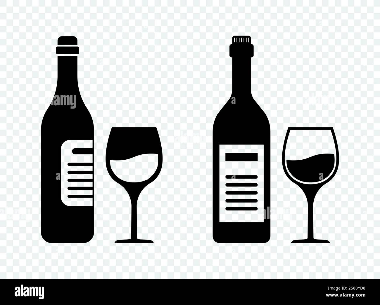Wine bottle with glass icon in flat style. Alcohol drink vector ...