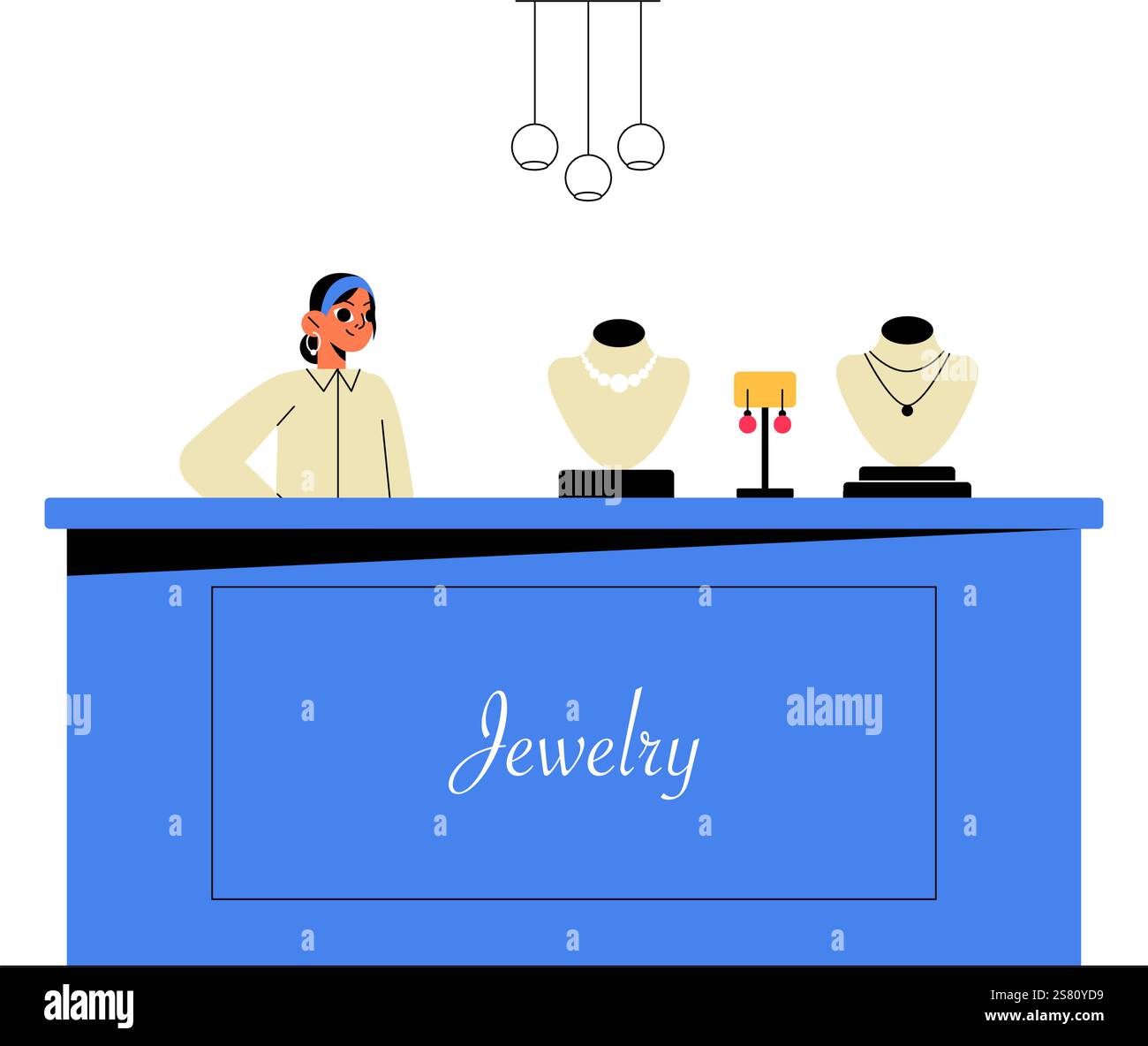 Jewelry Store Counter With Female Sales Consultant In Flat Vector ...
