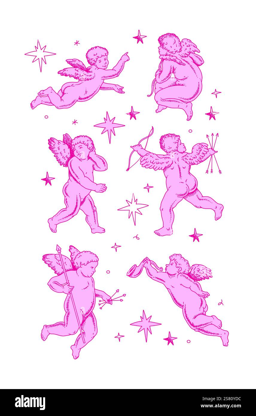 Cherub outlines and line art for Valentine's Day with cupid vector ...