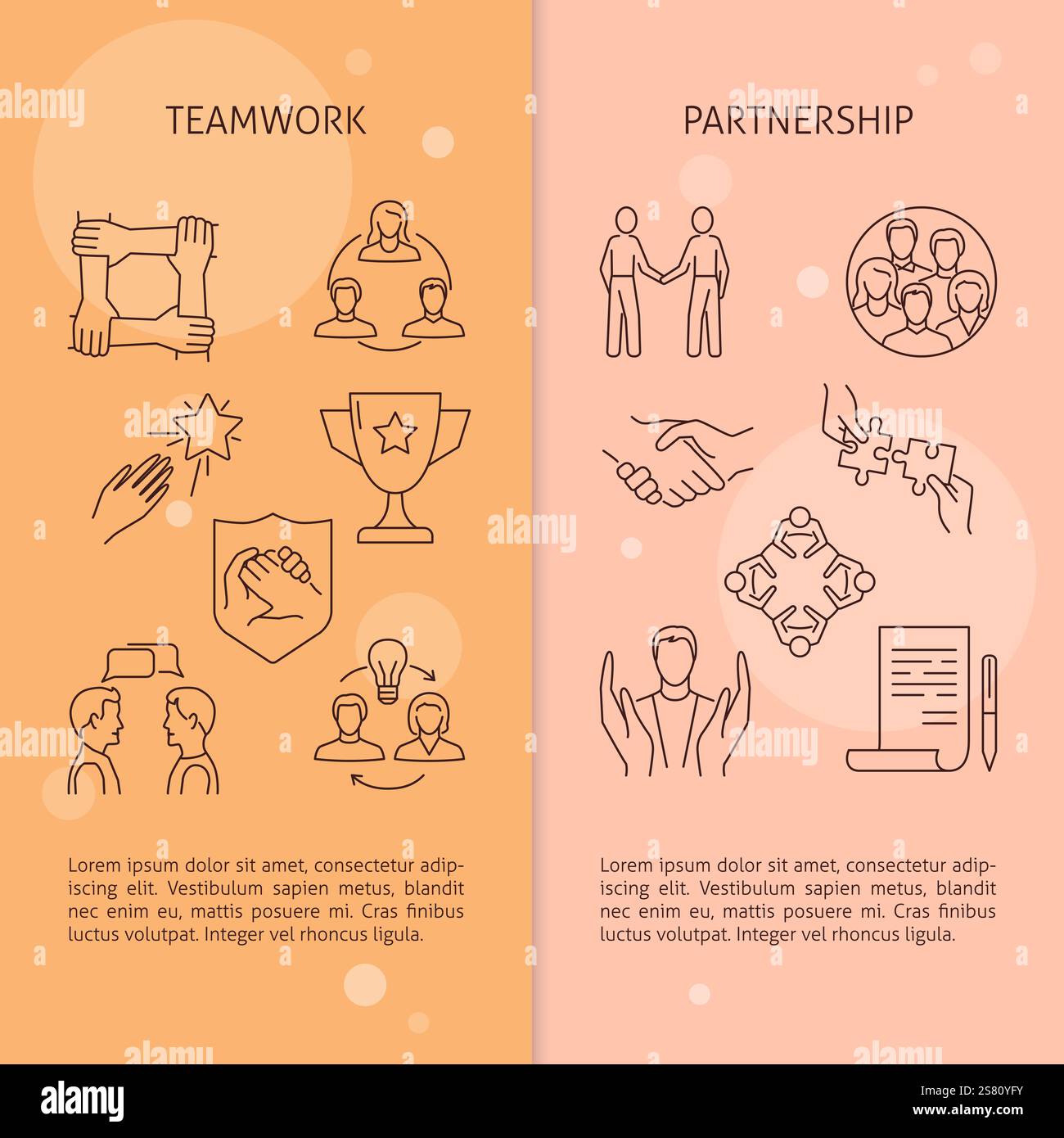 Teamwork and partnership banner template in line style with place for ...