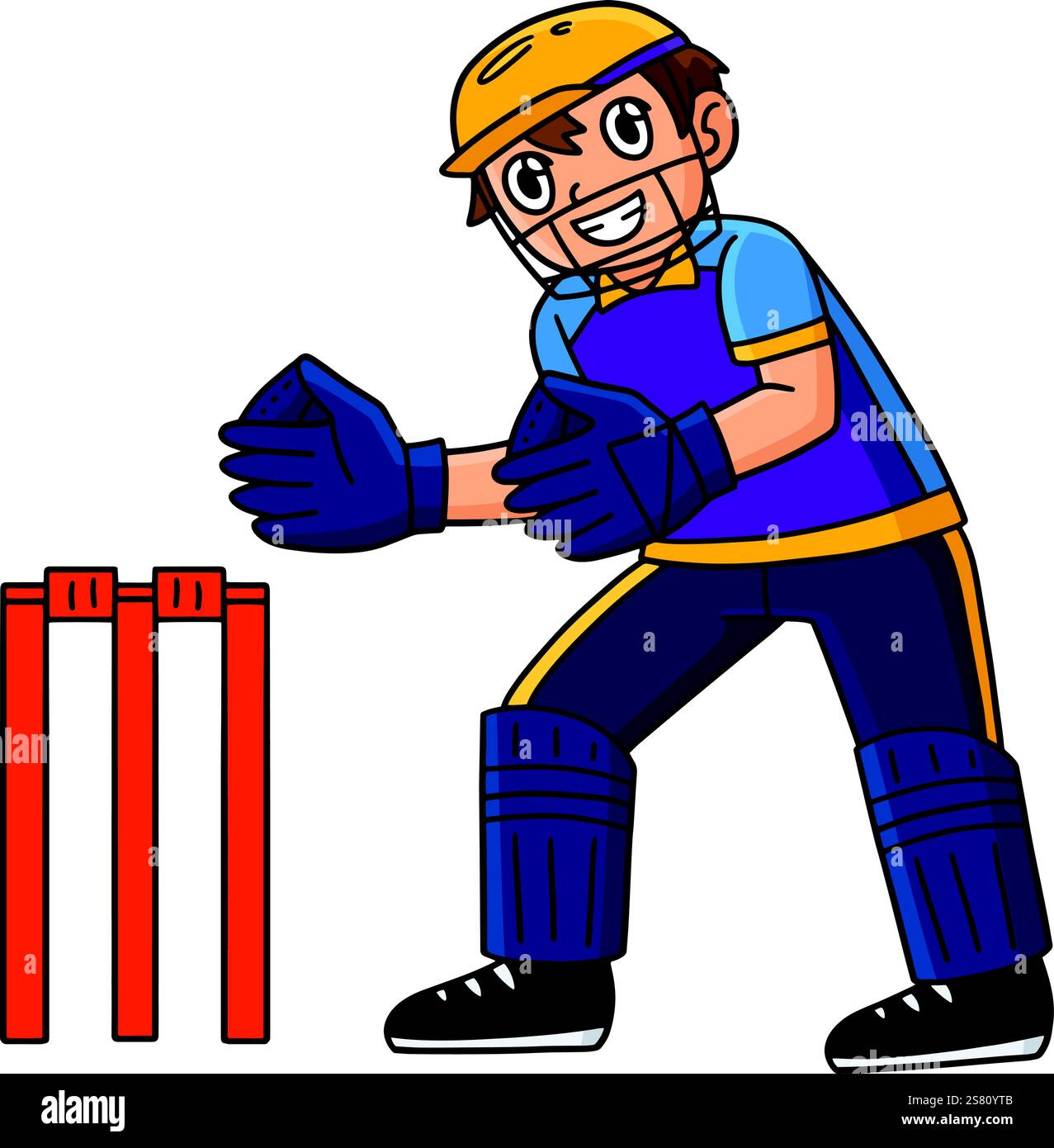 Cricket Wicketkeeper Crouching Cartoon Clipart Stock Vector Image & Art ...