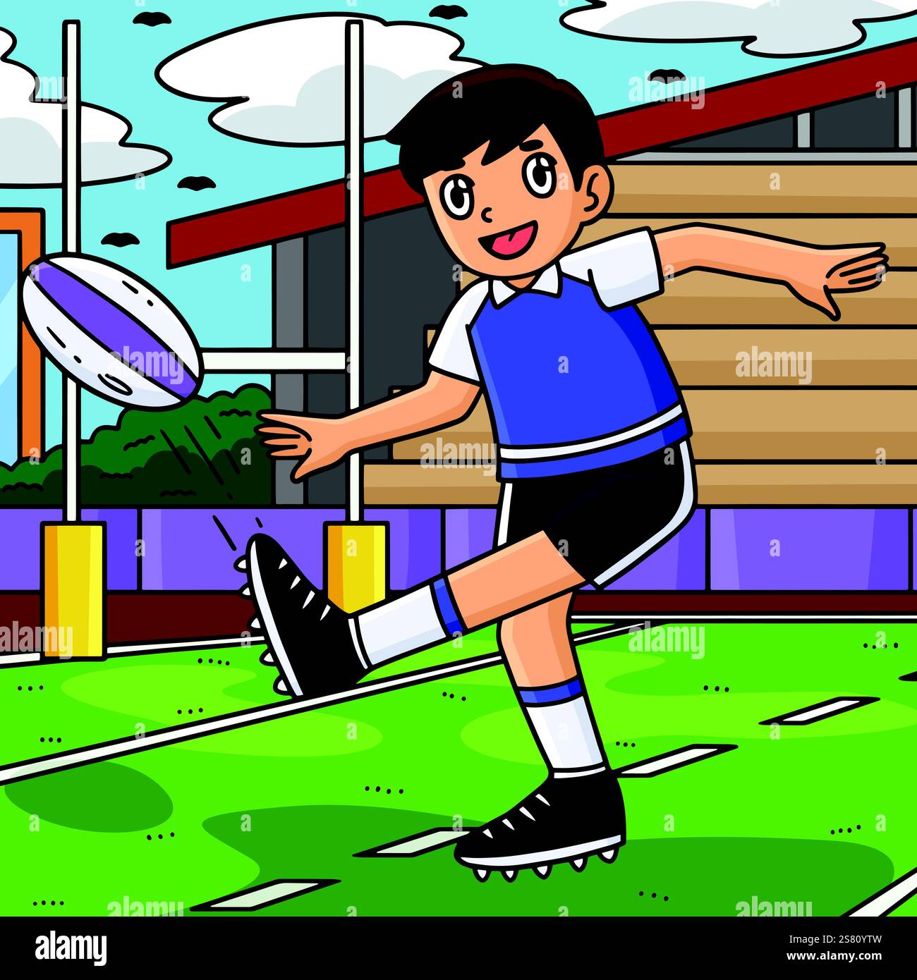 Rugby Player Kicking the Ball Colored Cartoon Stock Vector Image & Art ...