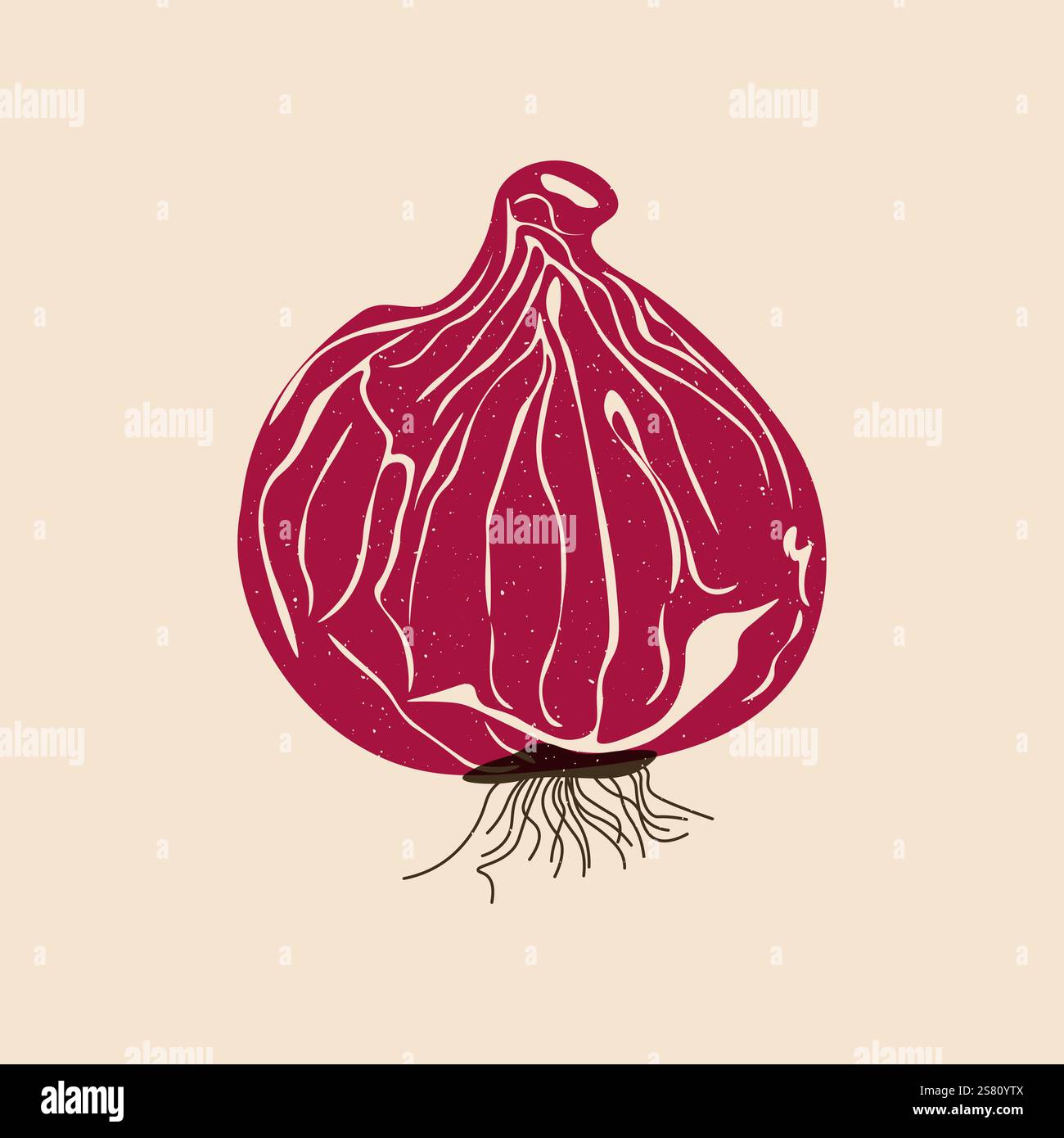Red onion riso print effect. Abstract purple onion cartoon vegetable ...