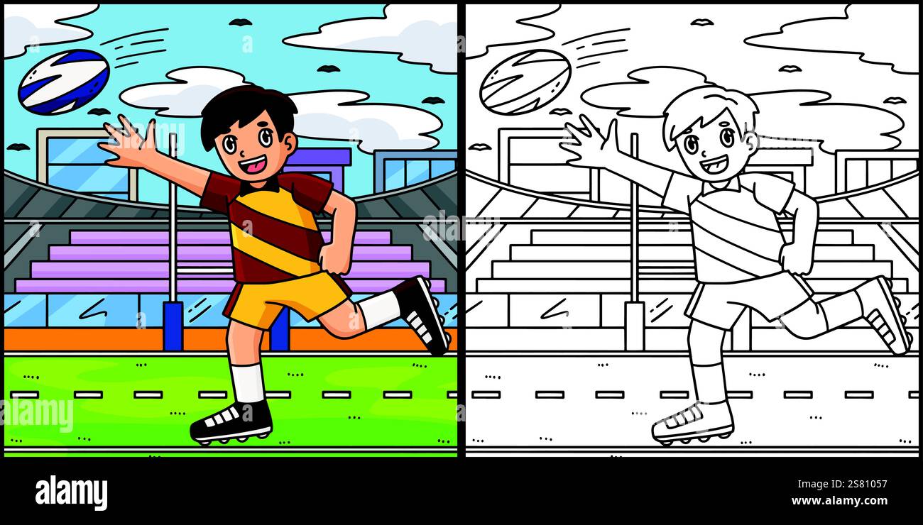 Rugby Player Chasing Ball Coloring Illustration Stock Vector Image ...
