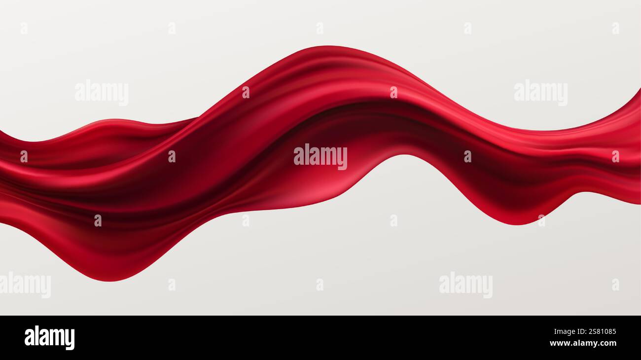 Red Silk Fabric Ribbon Wave Pleat Flying Isolated on White Background ...