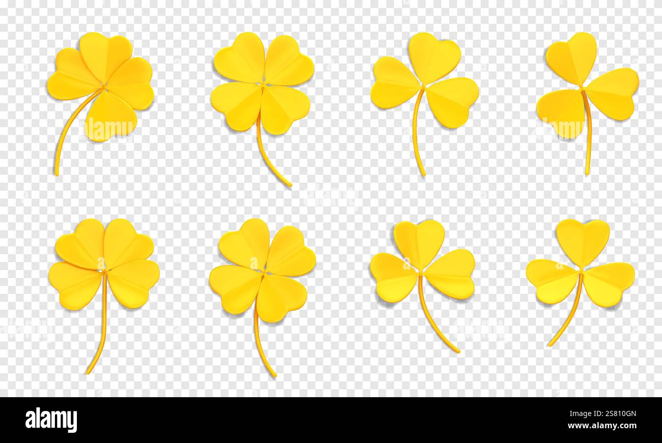 3D yellow clover leaves. Shamrock symbol of lucky. Decorative element ...