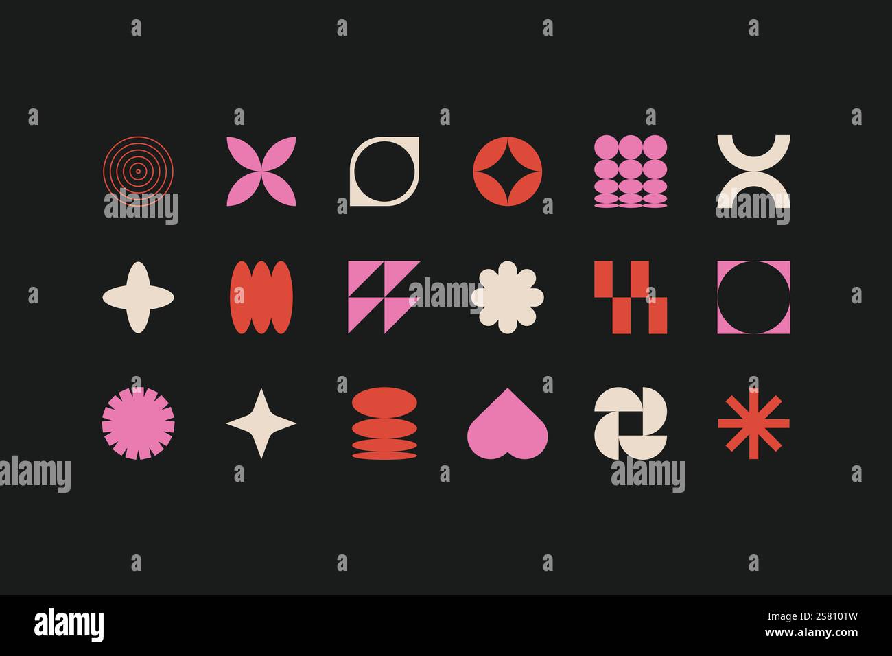 Retro geometric brutalist elements. Abstract 80s 90s primitive shapes and funky minimal forms ...