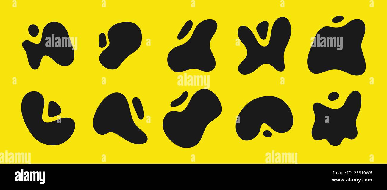 Abstract freeform collection. Set of black amoeba. Modern figure for ...
