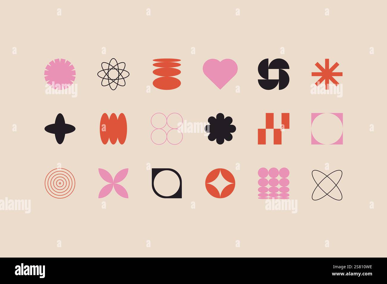 Geometric brutalist shapes. Abstract retro 80s 90s minimal basic ...