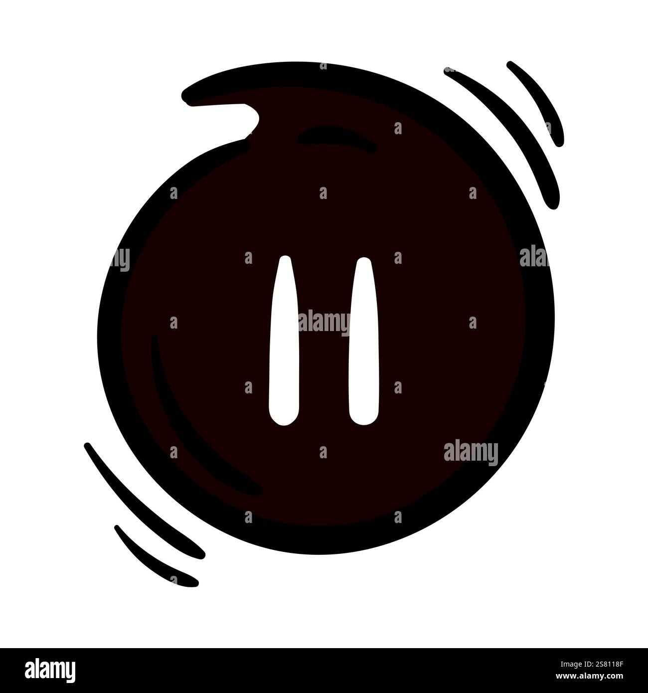 Round brown button with two white stripes. Simple vector element on white background. Hand drawn ...