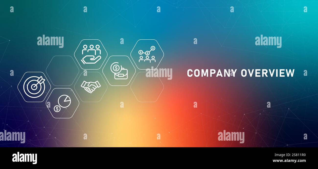 Company overview profile summary in brief corporate information gradient header introduction ...