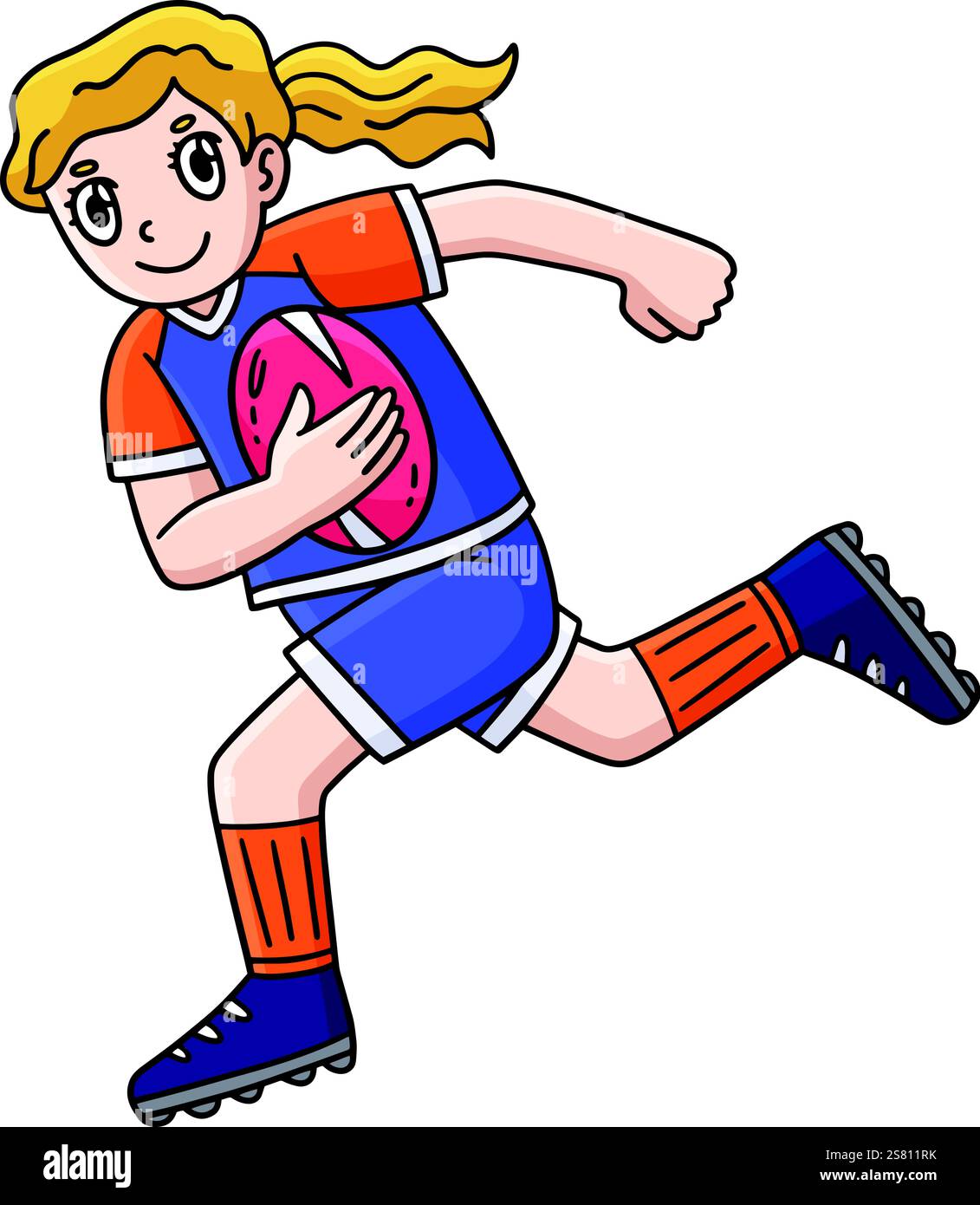 Female Rugby Player Running Ball Cartoon Clipart Stock Vector Image ...