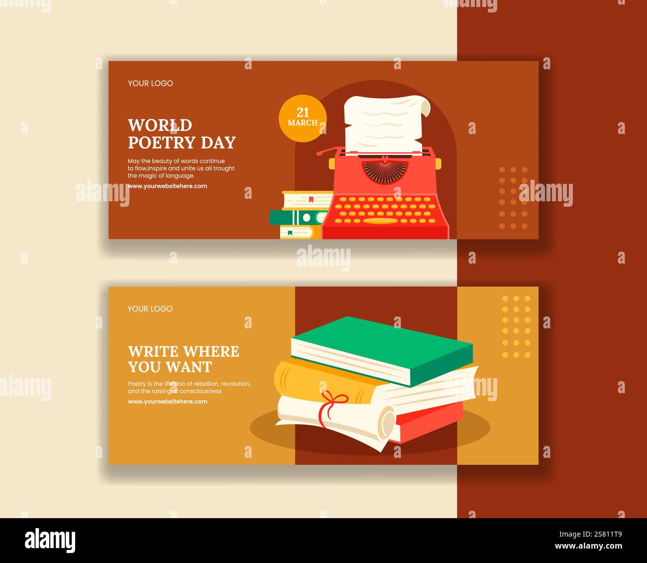 Flat Cartoon Illustration of World Poetry Day Horizontal Banner ...