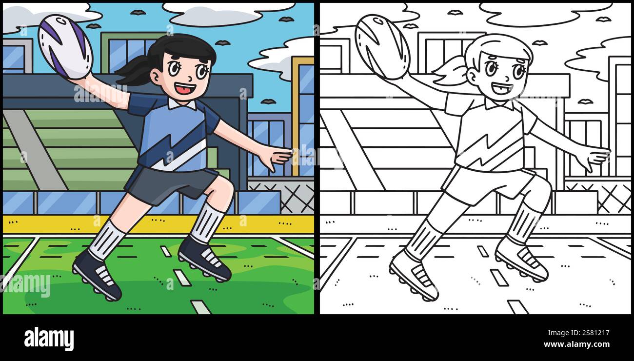 Female Rugby Player Passing the Ball Illustration Stock Vector Image ...