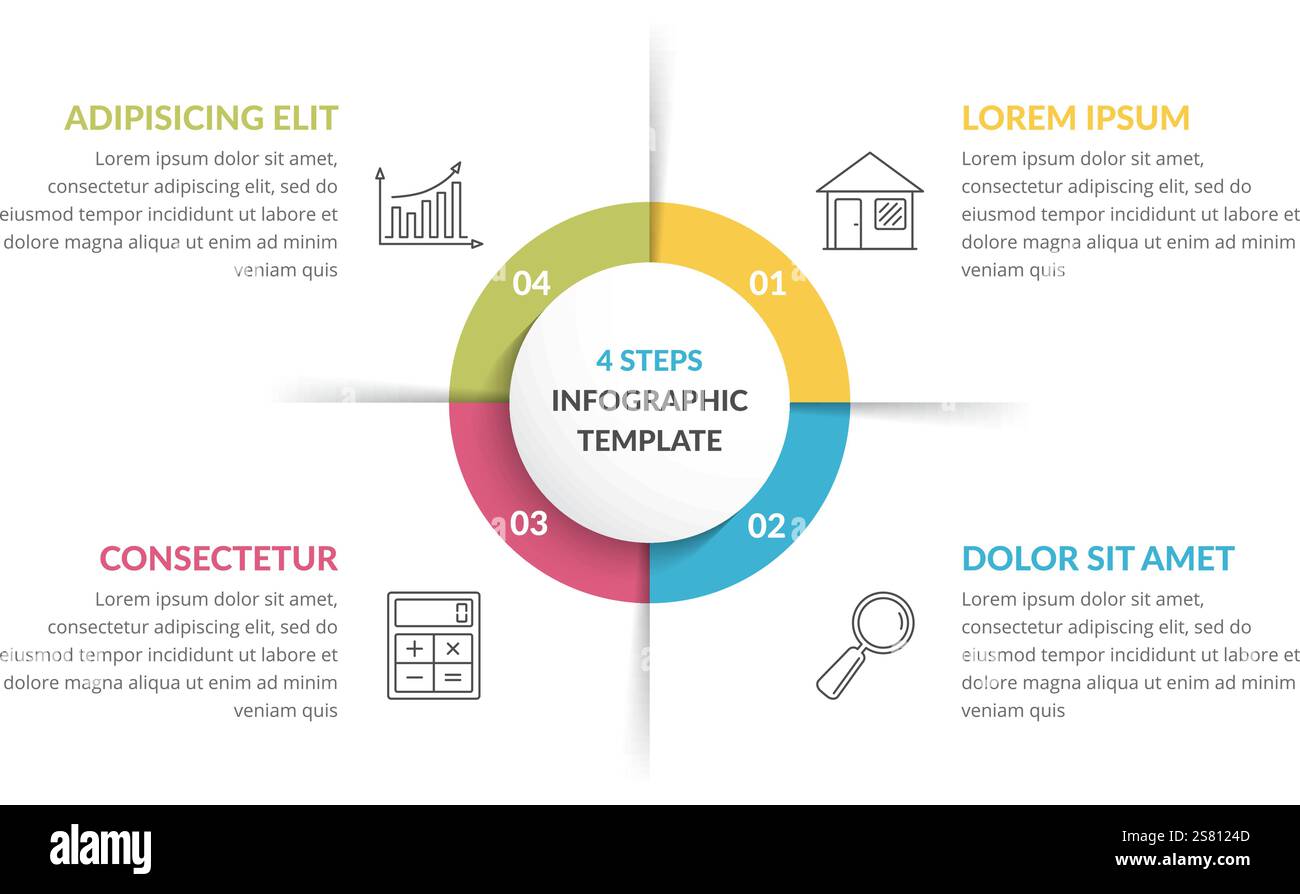 Circle infographic template with four steps or options, process chart ...