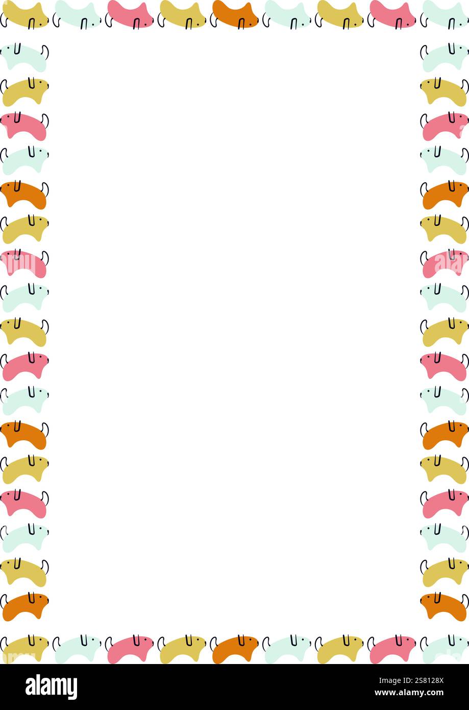 Cute doodle dogs frame with text place. Domestic animal on white ...