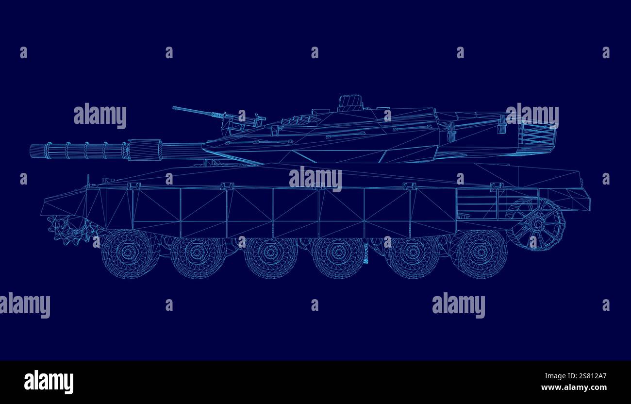 Blue tank with a blue outline. The tank is in the middle of the image ...