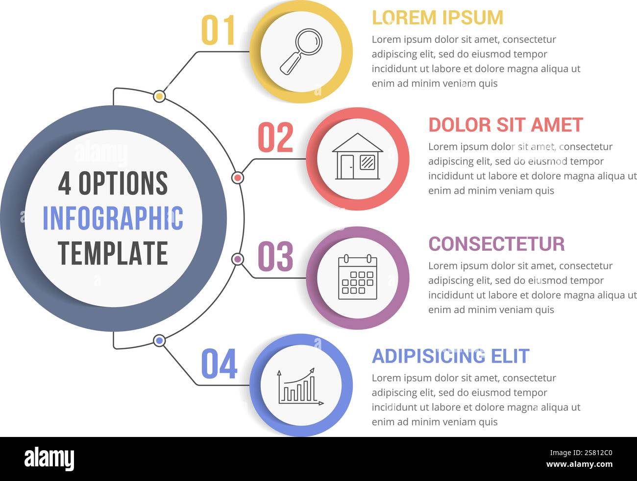 Circle infographic template with four steps or options, workflow or ...