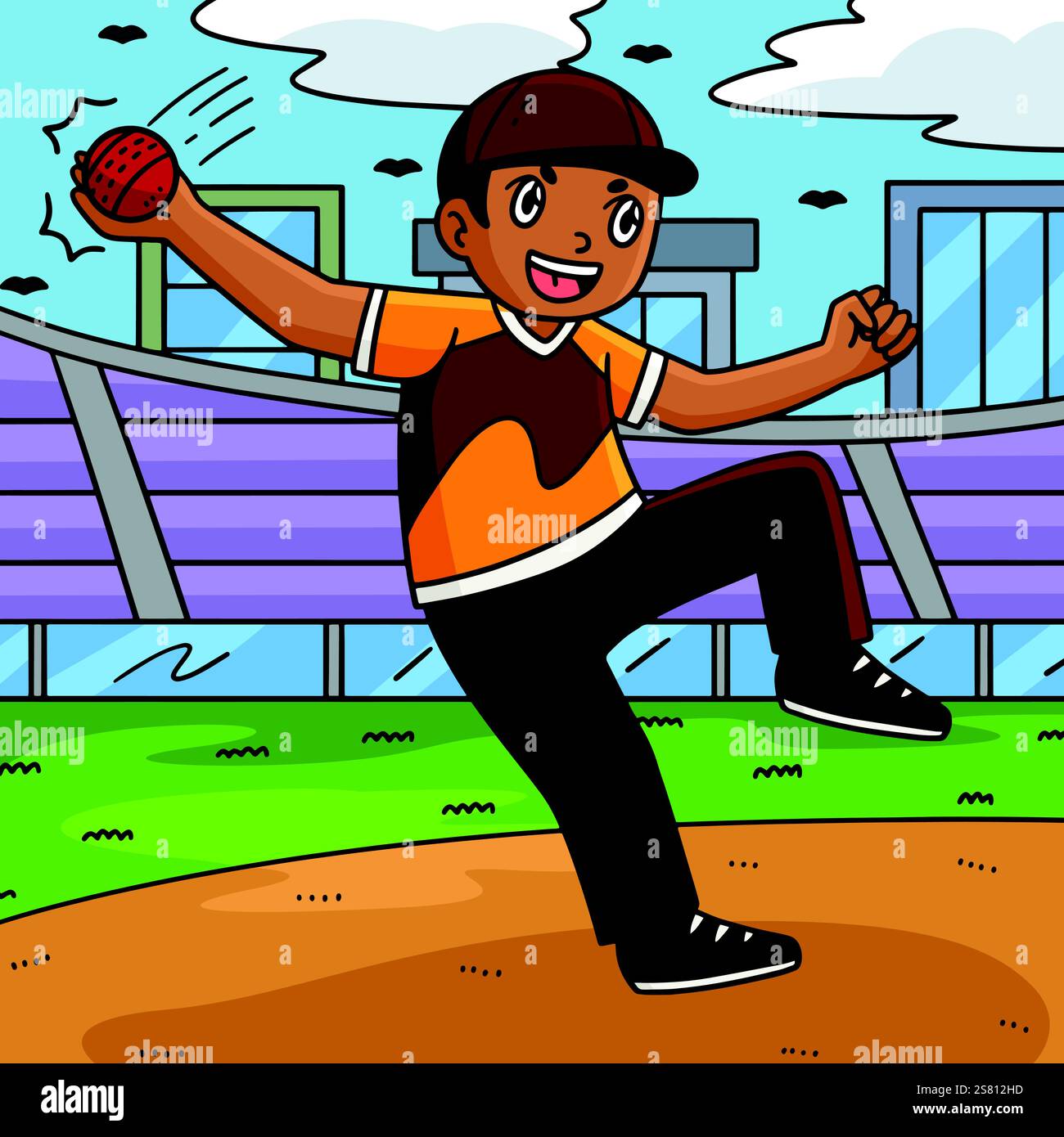 Cricket Fielder Catching the Ball Colored Cartoon Stock Vector Image ...