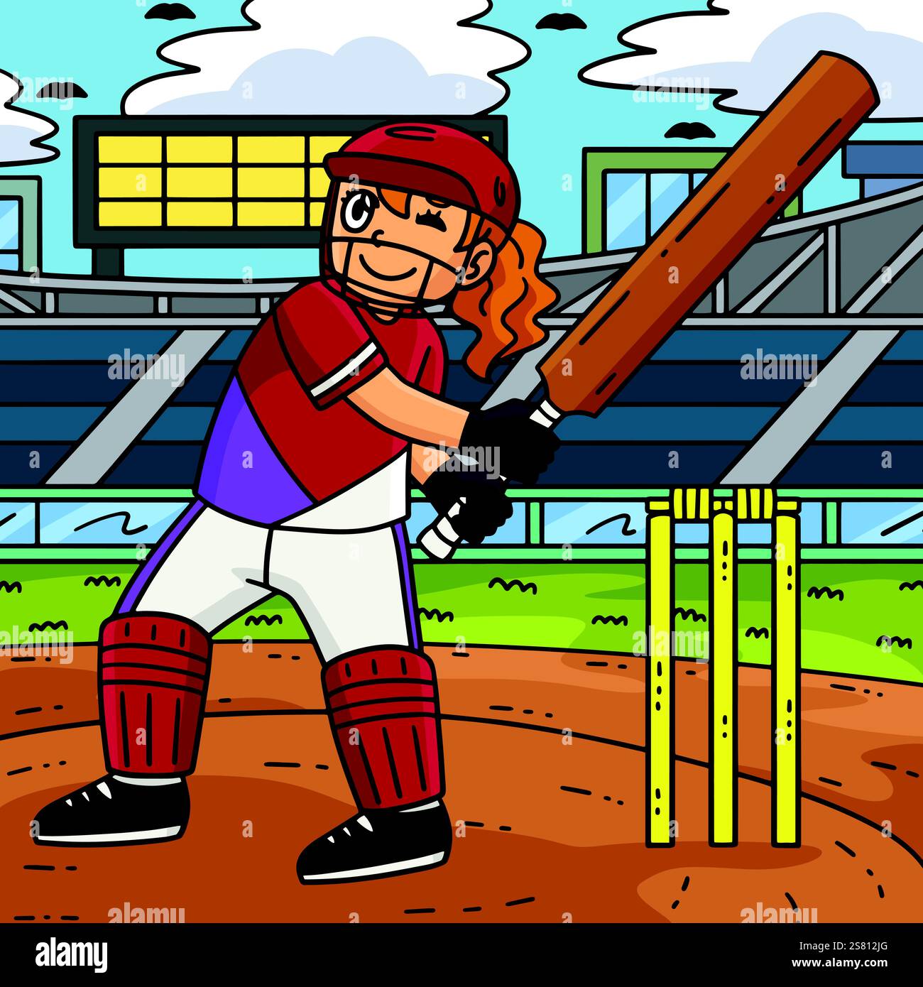 Cricket Batswoman Ready to Strike Colored Cartoon Stock Vector Image ...