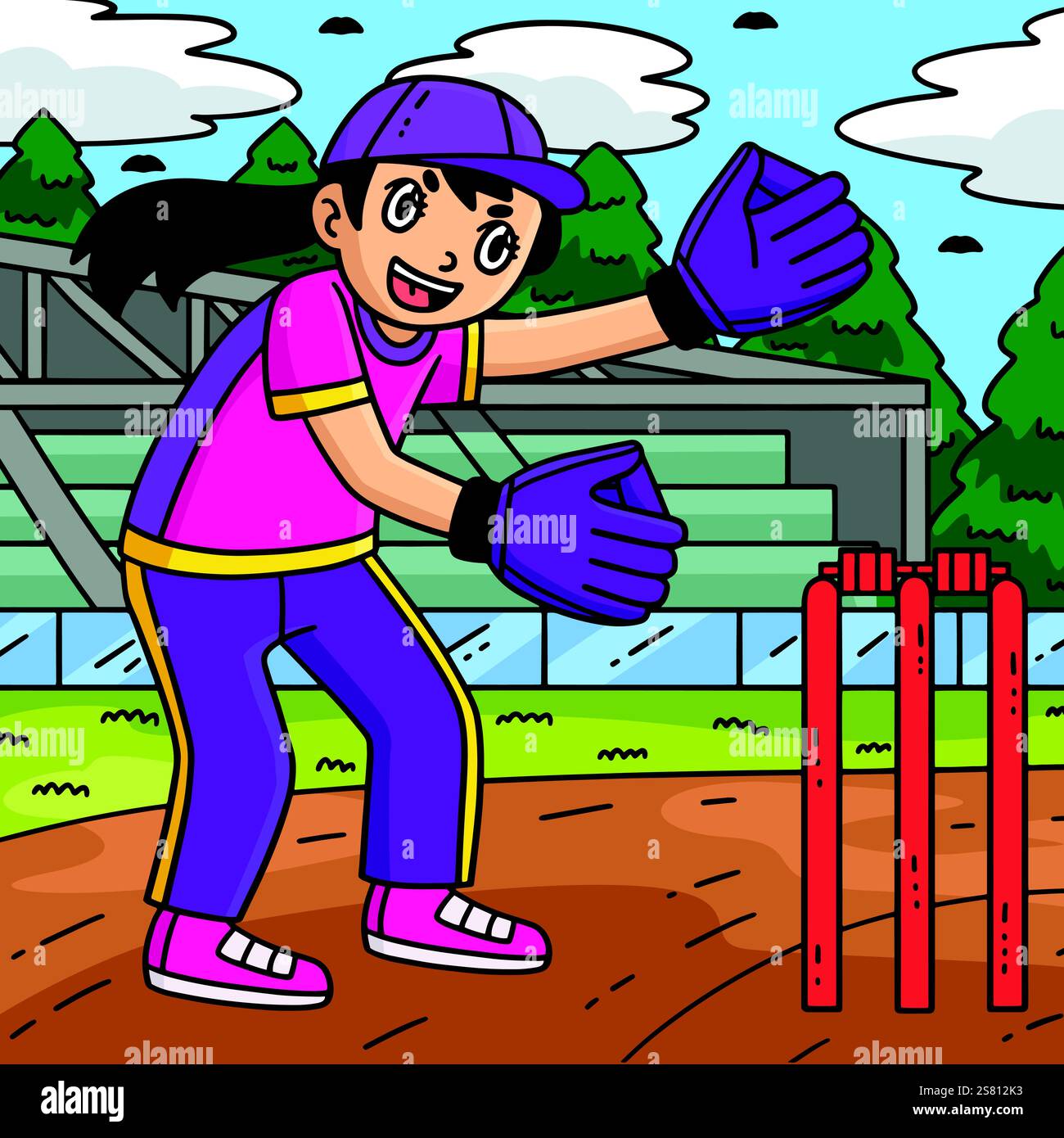Cricket Female Wicketkeeper Colored Cartoon Stock Vector Image & Art ...