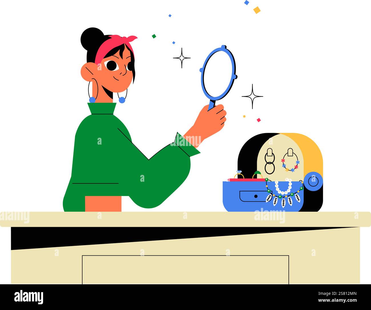 Jewelry Display Box With Female Shop Assistant In Flat Vector ...