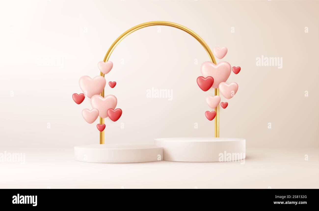 Floating 3D Hearts on a Minimal Platform for Romantic Displays Stock ...