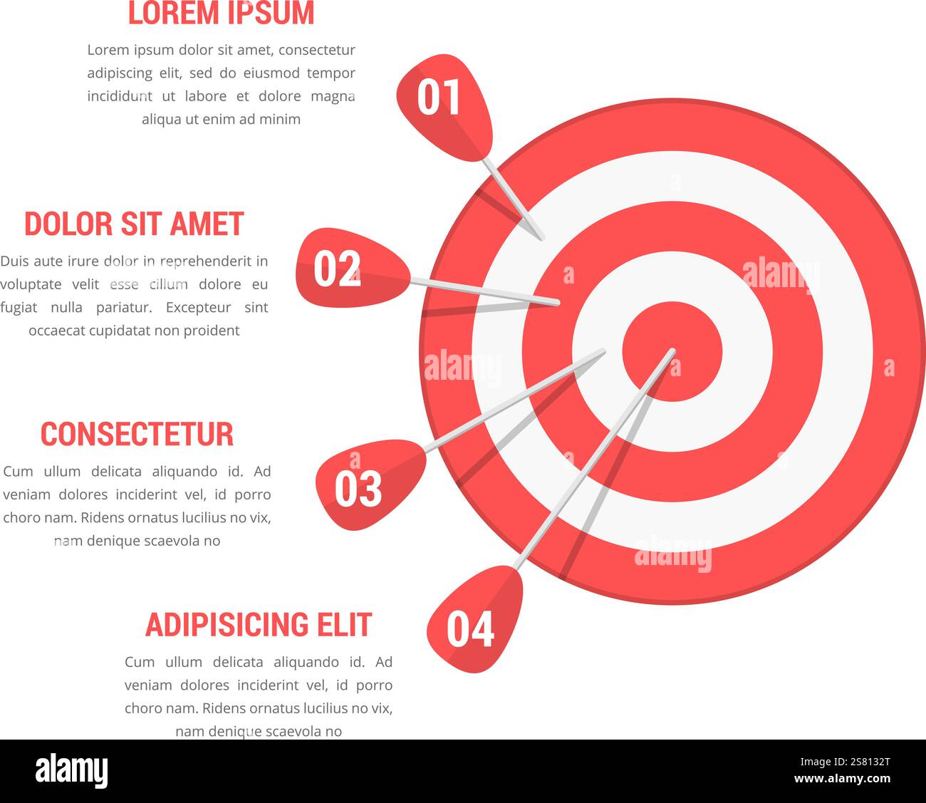 Target with four arrows with numbers and text, infographic template ...