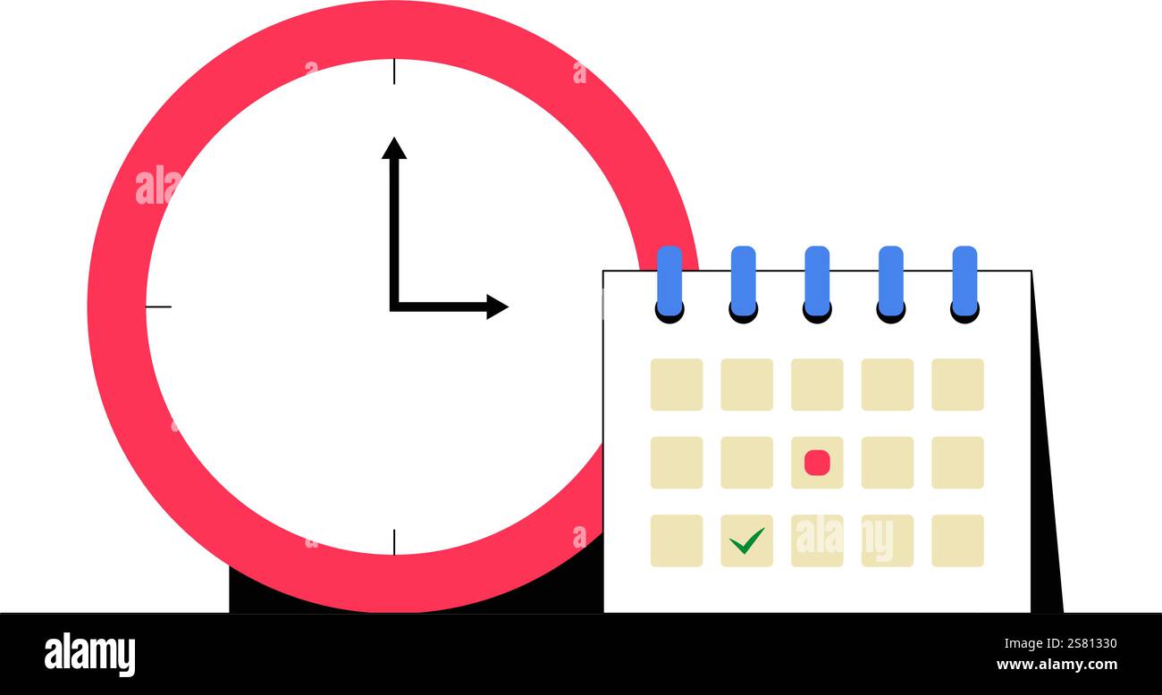 Clock And Calendar In Flat Vector Illustration Symbolizing Scheduling ...